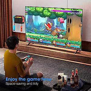 KUNSLCUK Wall Mount for Switch and Switch OLED, Metal Wall Mount Stand Accessories with 28 Game Cards Holder and 2 Joy-Con Hooks, Safely Mount your Switch on Wall Near TV (Black)