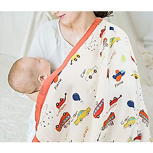 Coral Red Muslin Baby Blanket, Ultra Soft Hypoallergenic Baby Quilts, Unisex Baby Swaddle Wrap, Oversized 43 X 45 inchs (Car Bus)