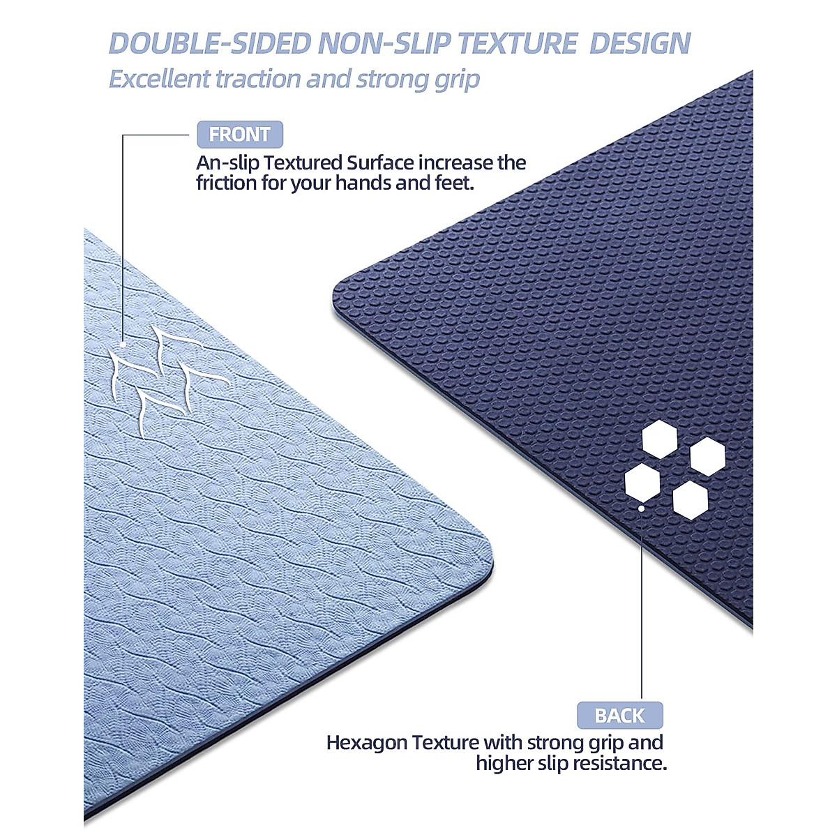 COOLMOON Yoga Mat Non Slip, Anti-Tear 1/4 Thick TPE Yoga Mats for Women and Men, 72"x24" Exercise & Fitness Mat with Carrying Strap, Workout Mats for Yoga, Pilates and Floor Exercise