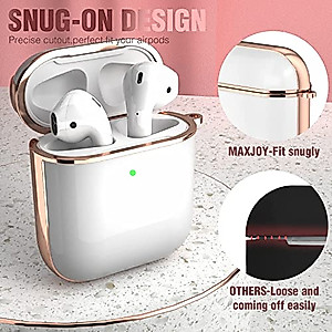 Maxjoy for AirPods Case Cover, Cute Hard Air Pod Case for Women Men Protective Shockproof iPod Cover with Keychain Compatible with Apple AirPods 2nd 1st Generation Charging Case 2&1, White