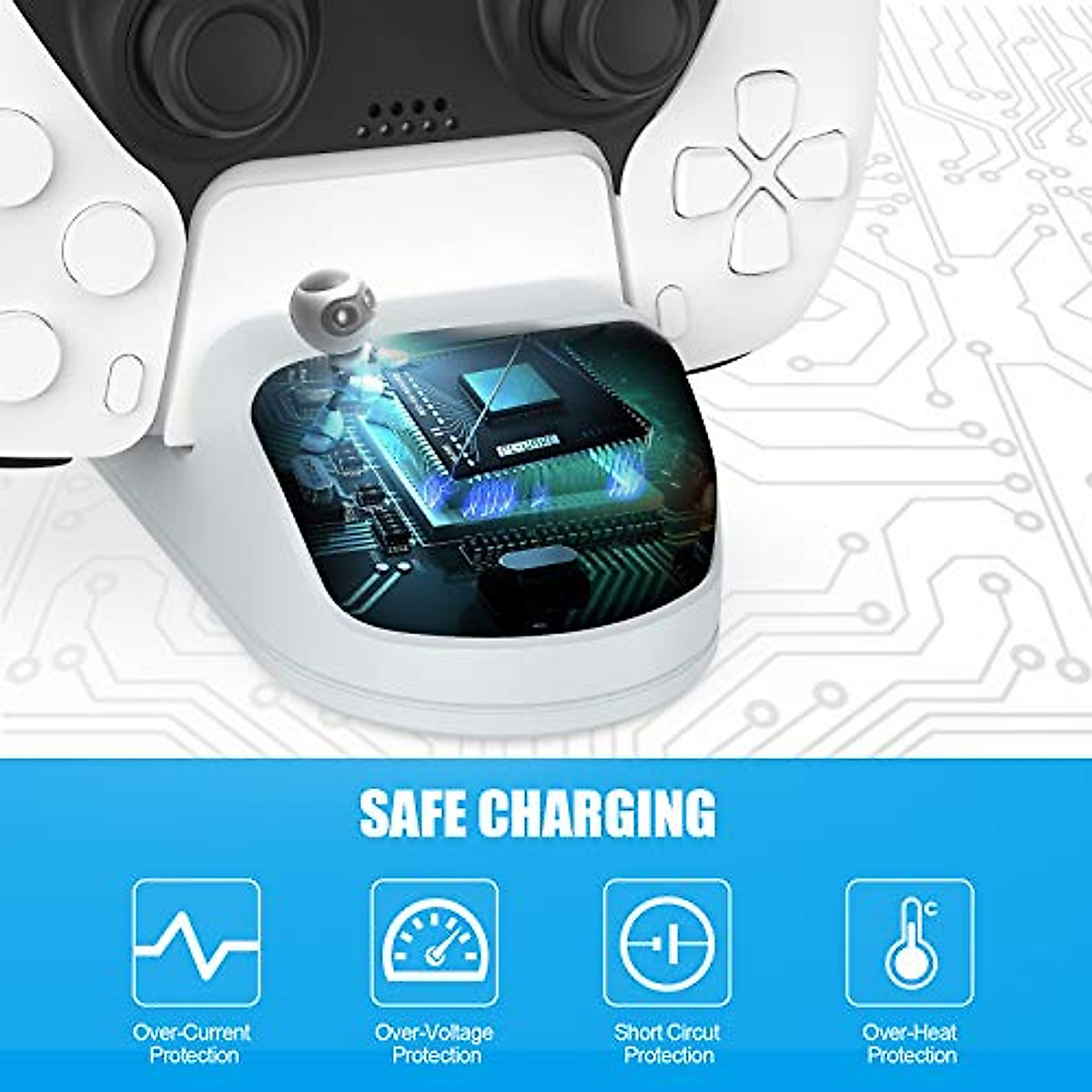 PS5 Controller Charger, Etpark Upgraded PS5 Charging Station Dock with LED Indicator, Safety Chip Protection, Dual USB Type C Fast Charging, White