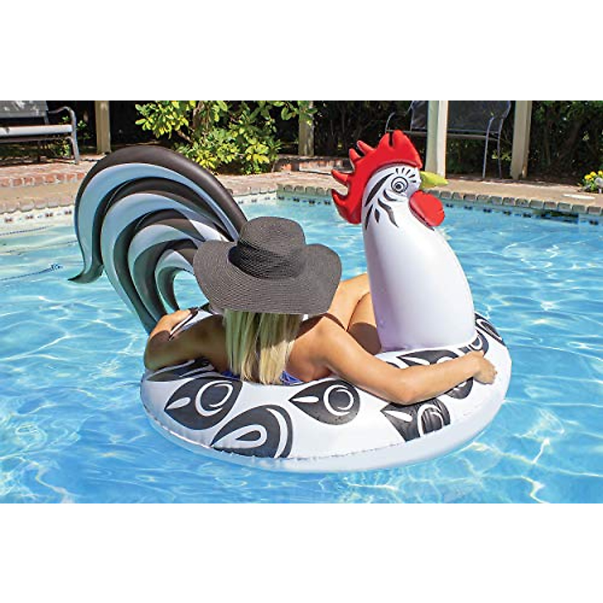 Poolmaster Rooster Inflatable Swimming Pool Party Float (48 Inch), Black/White/Red