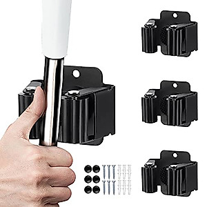 JAMEND CLXP 3PCS Broom and Mop Holder, Heavy Duty Garden Tool Organizer Rack Rake and Shovel Handle, Stainless Steel Mop Hanger. Wall Mounted Utility Rack with Screws, Matte Black