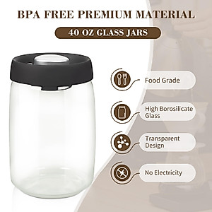 HeipokLife Vacuum Coffee Canisters with Airtight Lids,Sealed Food Storage Glass Container,Ground Coffee Bar Accessories,Beans,Sugar,Tea,Cookies,40 floz 2pcs Sets for Kitchen