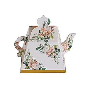 25 Gold Mini Teapot 4" Party Favor Boxes with Floral Print Wedding Birthday Party Events Baby Shower Decorations Supplies