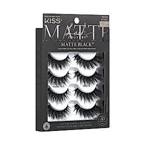 KISS Lash Couture 3D Matte False Eyelashes, Matte Twill', 14 mm, Includes 4 Pairs Of Lashes, Contact Lens Friendly, Easy to Apply, Reusable Strip Lashes