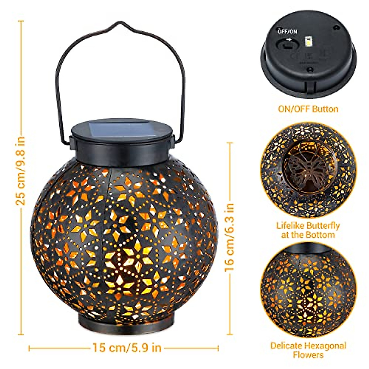 Solar Lantern Outdoor Garden Decor- 2 Pack OxyLED Lanterns Waterproof Decorative Retro Metal Solar Powered Lights with Hanging Handle for Table Patio Yard Backyard Pathway Walkway Christmas