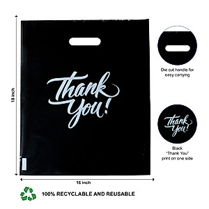 Infinite Pack Black 12"x15"(100pcs) Thank You Merchandise Bags, Die Cut Handles, Retail Shopping Bags for Boutique, Goodie Bags, Gift Bags Bulk, Favors, 1.75 Mil Reusable Plastic Bags