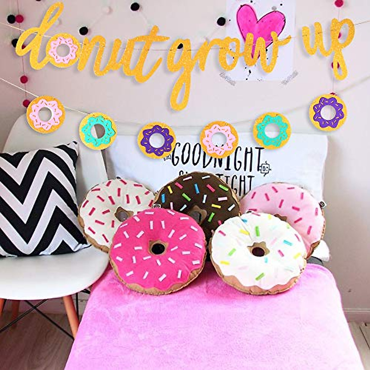 Sidpro Donut Party Supplies Glitter Donut Banners Donut Grow Up Banner Donut Party Garland Glitter Donut Grow Up Banner Grow Up Backgound String Happy Birthday Party Supplies Wall Decorations