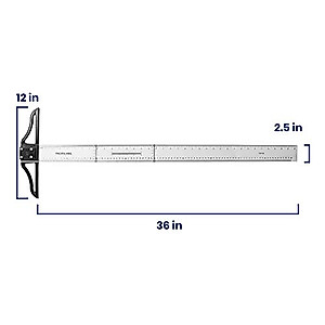 Pacific Arc 36 Inch T Square, Traditional Acrylic Graduated in Inch and Metric, Detachable Head