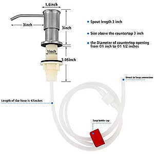 One Sight Soap Dispenser for Kitchen Sink and 47'' No-spill Extension Tube Kit, Stainless Steel, Kitchen Dish Soap Dispenser Pump In Sink Connects Directly To Soap Bottle
