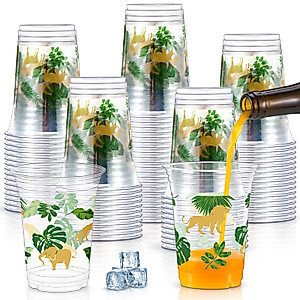 Jinei 100 Pcs Gold Jungle Safari Animals Cups 16 oz Golden Safari Themed Party Disposable Plastic Cups Bulk for Two Wild Theme Birthday Party Baby Shower Favors Supplies