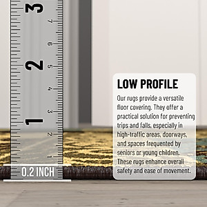 Machine Washable Damask Design Non-Slip Rubberback 3x10 Traditional Runner Rug for Hallway, Kitchen, Bedroom, Living Room, 2'7" x 9'10", Brown/Green