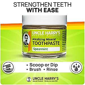 Uncle Harry's Spearmint Remineralizing Toothpaste | Natural Whitening Toothpaste Freshens Breath & Promotes Enamel | Vegan Fluoride Free Toothpaste