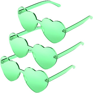Maxdot 3 Pieces Heart Shaped Sunglasses Candy Color Rimless Heart Glasses for Women Colorful Summer Party Favors(Fruit Green)