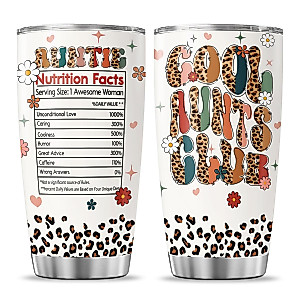 HUBUPU Cheetah Auntie Print Leopard, Aunt Gifts, Tumbler 20 Oz With Lid And Straw, Cool Aunt Club Nutrition Facts