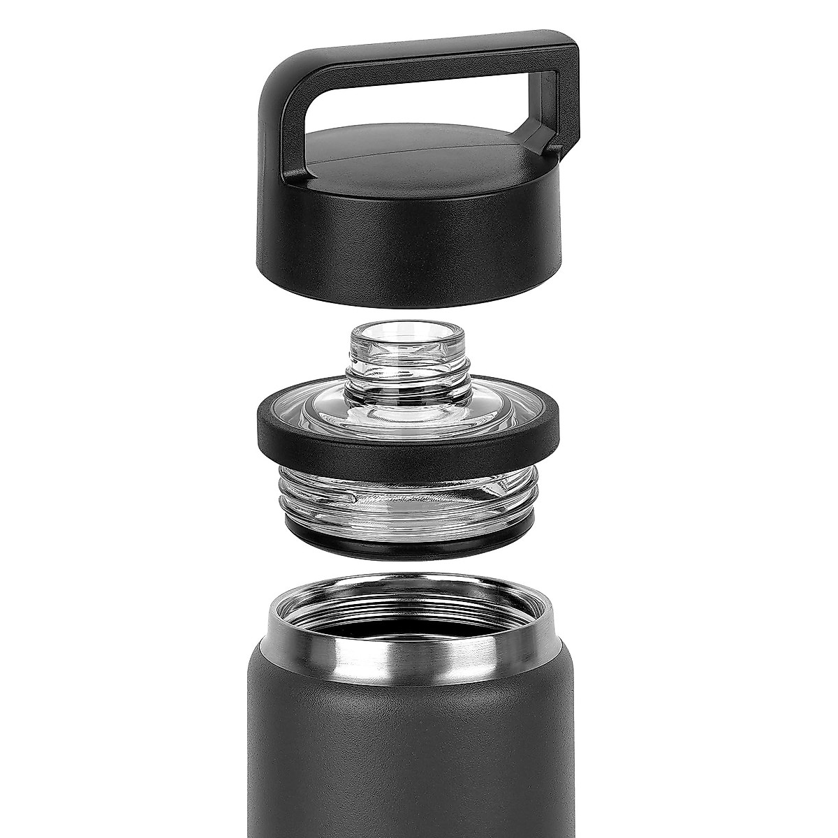 Linkidea Water Bottle Lid with Handle Compatible with YETI Rambler Bottle 18oz/26oz/36oz/46oz/64oz Chug Cap, Water Bottle Chug Replacement Cap Lid (Black)