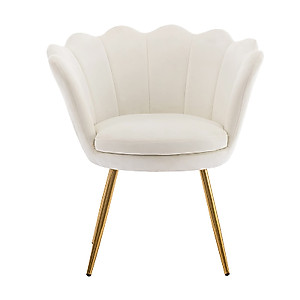 chairus Small Accent Chair for Living Room, Velvet Gold Cute Vanity Chair with Back for Makeup Room, Upholstered Shell Shaped Office Guest Modern Chair Arm Chair, Cream White