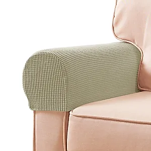 SUBRTEX Stretch Armrest Covers Spandex Arm Covers for Chairs Couch Sofa Armchair Slipcovers for Recliner Sofa with Twist Pins 2pcs (Sand)