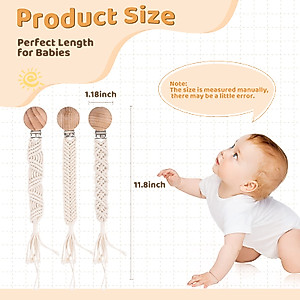 Symbolife Pacifier Clip for Boys Girls Boho Handmade Braided Baby Pacifier Holder Leash Wooden Clips Cotton Unisex Baby Shower Birthday Gift Christmas Gift (Pattern 2)