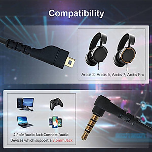 QJYTH Replacement Audio Cable Compatible with Steelseries Arctis 3 Headset, Aux Cable for Steel Series Arctis3, Arctis 5, Arctis Pro Headset, 1.5 m Black Cord
