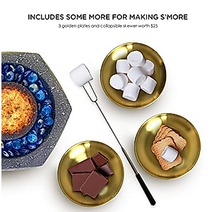 Tabletop Fire Pit Table Top Firepit Indoor Fire Pit Tabletop Fireplace with Collapsible Skewer 3 Golden Plates Portable to Outdoor Patio Balcony to Roast Smores Rubbing Alcohol Fuel 11" Large Bowl