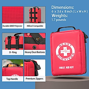 Besst Survivor Upgrade First Aid Kit -Premium Labelled Compartments Molle System Trauma Kits -Emergency Medical Kits for Car, Home, Hiking, Camping and Outdoor Emergencies -221 Pieces Set