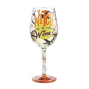 Enesco Designs by Lolita Halloween Witch Way Hand-Painted Artisan Wine Glass, 15 Ounce, Multicolor