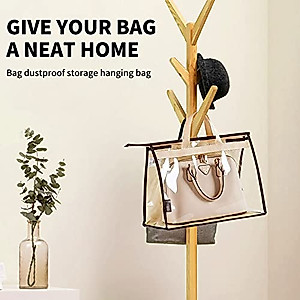 Handbag Storage Organizer 2 Pack, Clear Purse Storage Organizer for Closet, Clear Dust Bags for Handbags, Purse Cover Hanging Closet Organizer with Zipper, Handles and Purse Hook - XL, Cream