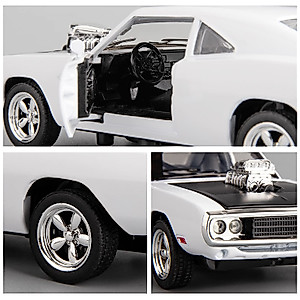BDTCTK Compatible for 1:32 Dodge Charger Model Car, Zinc Alloy Pull Back Toy Car with Sound and Light for Kids Boy Girl White