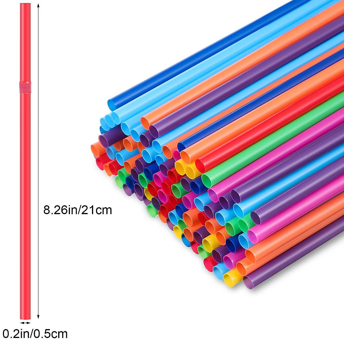 Plastic Straw Dispenser and 100 Pcs Drinking Straw Organizer Container with Stainless Steel Lid Transparent Drinking Straw Holder Striped Plastic Straw Plastic Drinking Straw (Bright Colors)