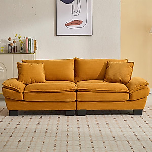 Anwick Loveseat Sofa 84" Deep Seat Corduroy Couch, Upholstered 2 Seater Sofa with Pillows, Modern Comfy Sofas for Living Room Bedroom Apartment (Yellow)