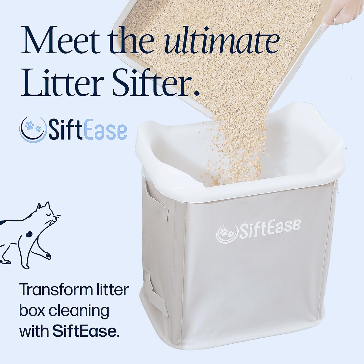 Cat Litter Sifter - SiftEase Sifting Litter Box Cleaner, Fast & Easy Scoop Free Cleaning, Large Sifter with Bin for Odor Control and Longer Lasting Litter