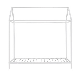 Twin House Bed for Kids, Montessori Bed Frame Metal Platform Bed Floor Bed for Boys Girls, No Box Spring Needed - White