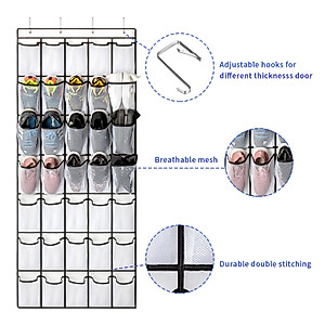SAVERHO 35 Pockets Over the Door Shoe Organizer, Hanging Shoe Organizer for Door with 35 Mesh Pockets Large Capacity Shoe Hanging Storage Bag with 4 Metal Hooks (White-1Pack)