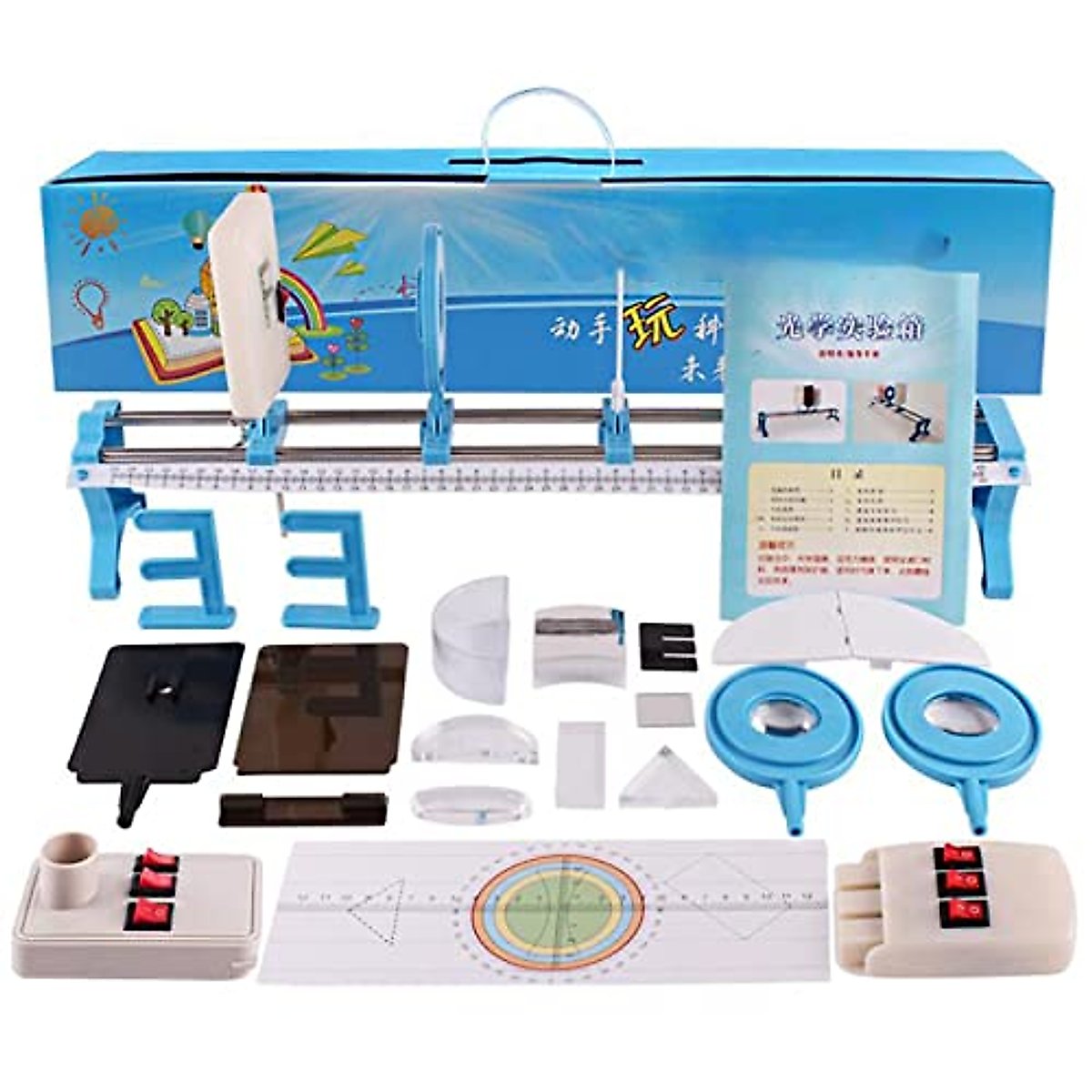 Sgdodky Optical Experiment Kit, DIY Projects Physics Set, Optical Concave Convex Lens Prism Set, Optical Bench Pinhole Imaging Various Optical Experiments Can Be Performed