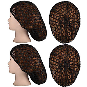 Waydress 2 Pieces Mesh Hair Net Rayon Knit Snood Women Crocheted Sleep Cap (Black, Gray)