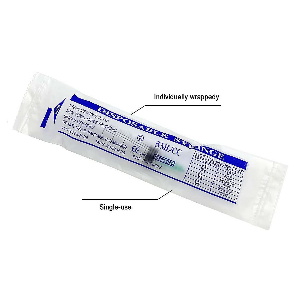 100 Pack 5ml 21G 38mm/1.5inch Disposable Plastic Measuring Cylinder