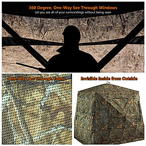 3 Person Silent Hunting Ground Blind 360 Degree One-Way See Through Portable Pop Up Hunting Tent with Frame Door, Carrying Backpack