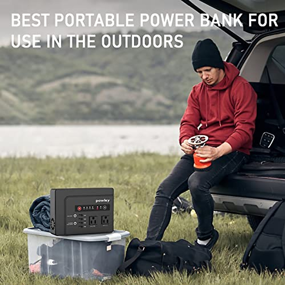 powkey 200Watt Portable Power Bank with AC Outlet, Rechargeable Backup Lithium Battery, 110V Pure Sine Wave AC Outlet for Outdoor RV Trip Travel Home Office Emergency