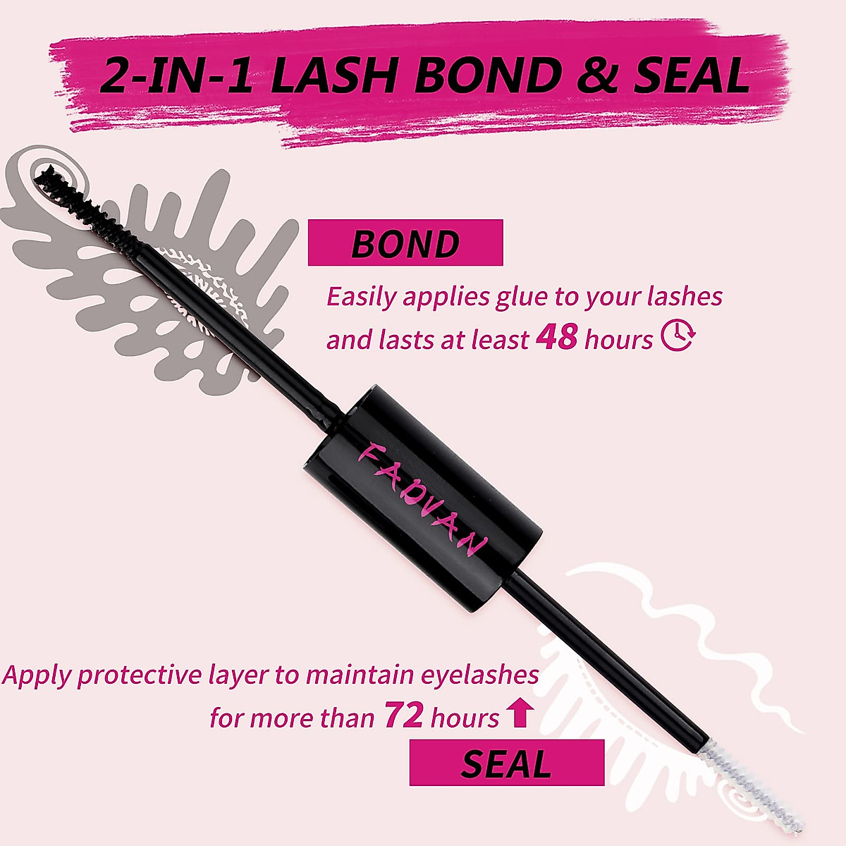 FADVAN Lash Bond and Seal Cluster Lashes Glue for Lash Clusters Individual Lashes Bond and Seal for 48-72 Hours Strong Gentle Latex Free Lash Adhesive for Sensitive Eyes (10ml)
