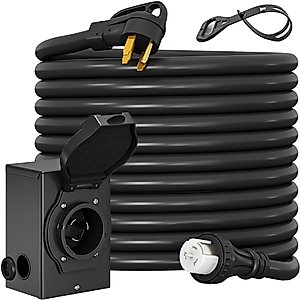 YITAHOME 50 Amp 50FT Generator Extension Cord with Power Inlet Box Heavy Duty Generator Cord, NEMA 14-50P/SS2-50R, 4 Prong STW 6/3+8/1AWG, Twist Lock Connector with UL/ETL, 125V/250V, 12500W w/Strap
