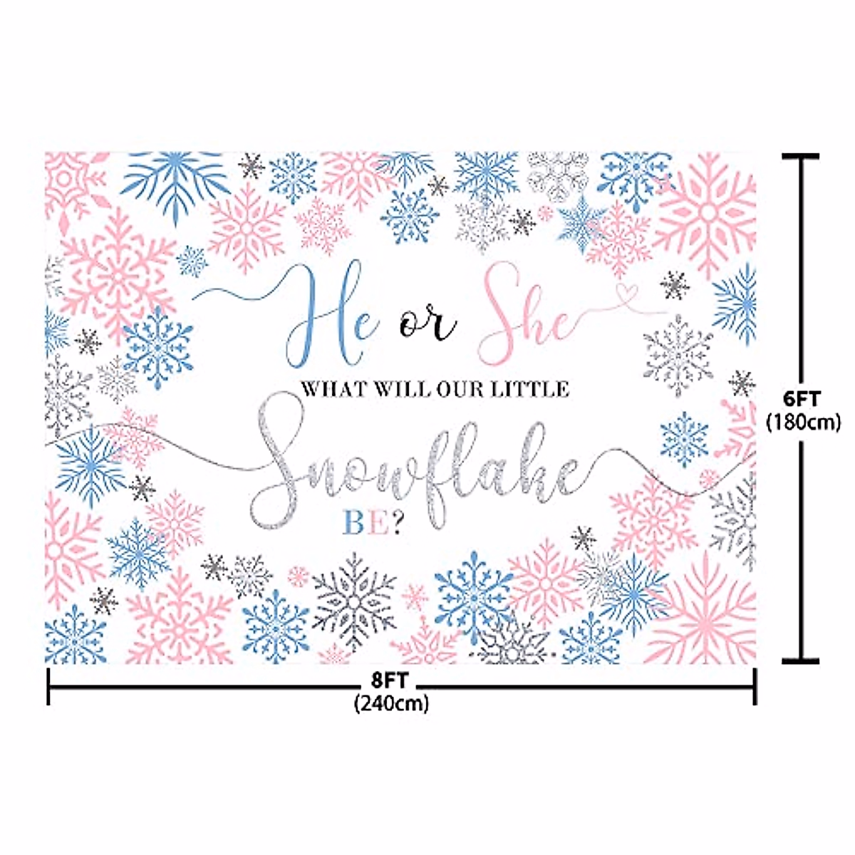 ABLIN 8x6ft Snowflake Gender Reveal Backdrop He or She What Will Our Little Snowflake Be Theme Party Banner Blue Pink Snowflakes Photography Background Decor Photo Booth Props