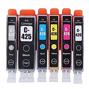 Fafeicy Inkjet Cartridge Replacement ABS Housing Ink Cartridge Accessories Multi Colors for PIXMA Hospital School Government (BK BK C M Y GY 6 Colors)