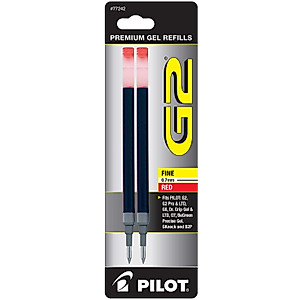 Pilot G2 Gel Ink Pen Refills, Fine Point, 0.7mm, Red Ink, 6 Refills