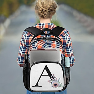 Heavy Duty Clear Backpack Stadium Approved, Alphabet Monogram Floral M Letter PVC Transparent Backpack See Through Large Bookbag for Work School Travel College