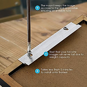 Houseables French Cleat, Picture Hanger Kit, 3 Pair, 6 Inch, 50 Lbs Capacity, Aluminum, Mirror Hanging Hardware, Z Bar Clip Rail Bracket, Wall Mount Hangers w/ Nails, White Board Mounting, Shelf, Art