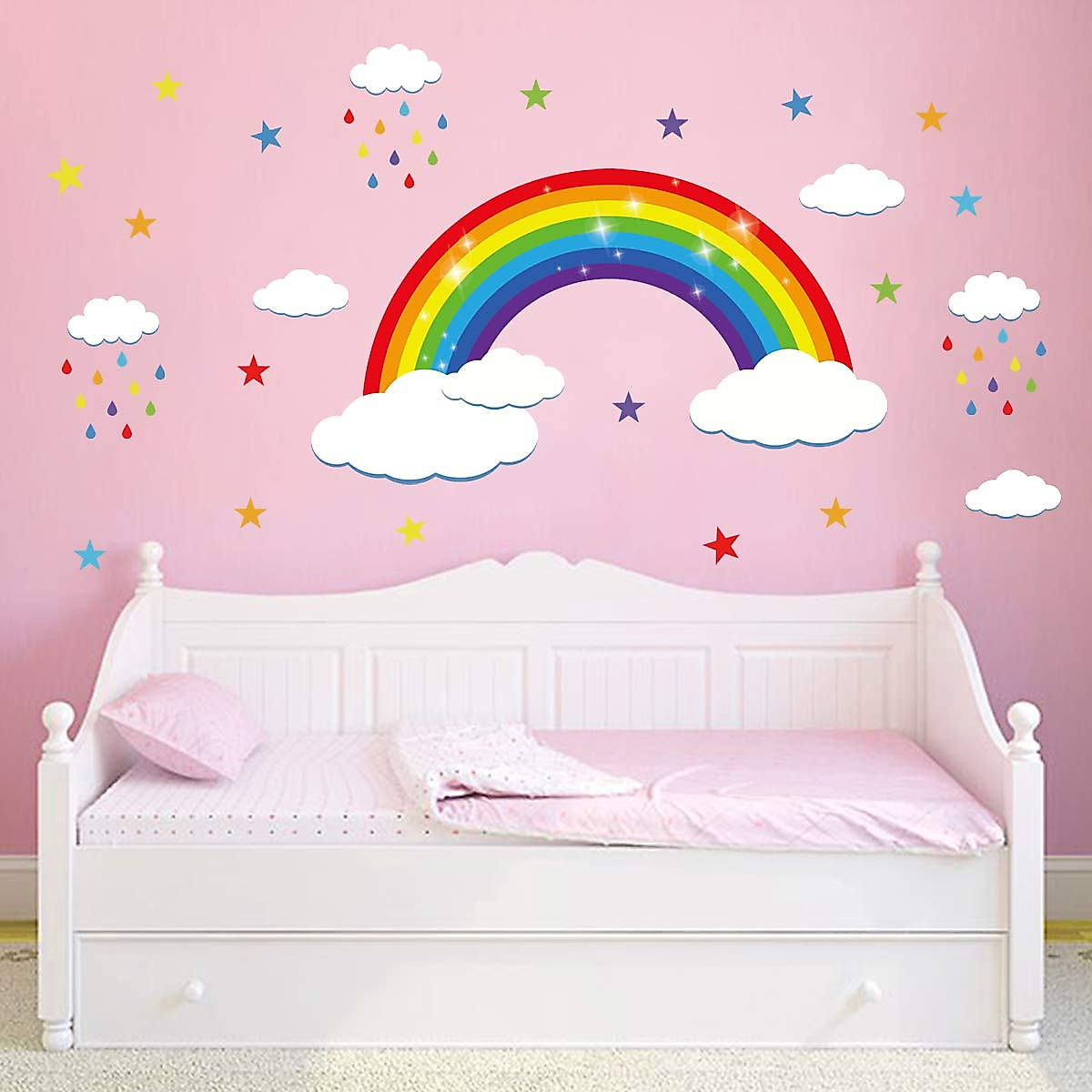 decalmile Rainbow Star Wall Stickers Cloud Wall Decoration Nursery Child Baby Room