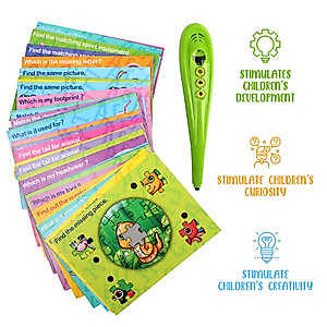 Boxiki Kids Preschool Learning Toddler Flash Cards w/ 100 Quizzes, 50 Flashcards and a Smart Pen, Learn to Read Kids Toys for Brain Development, Educational and Learning Toys for 3 Year olds +