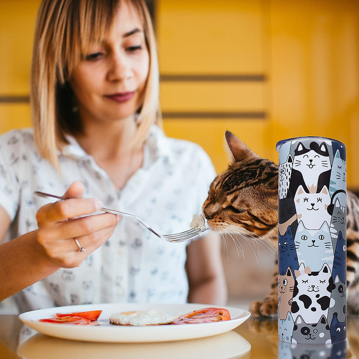 IchDich Cat Tumbler With Lid and Straw - 20 oz Insulated Stainless Steel Tumbler - Travel Mug and Wine Cups for Cat Lovers Gifts